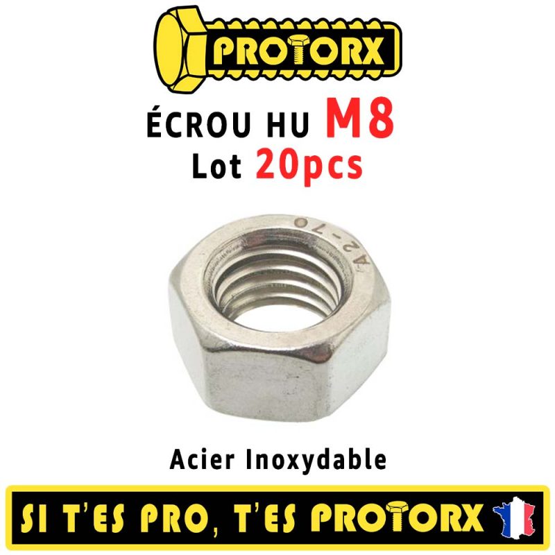 Boite Écrou Hexagonal M8 : Boite 20pcs | Inox A2 | PROTORX