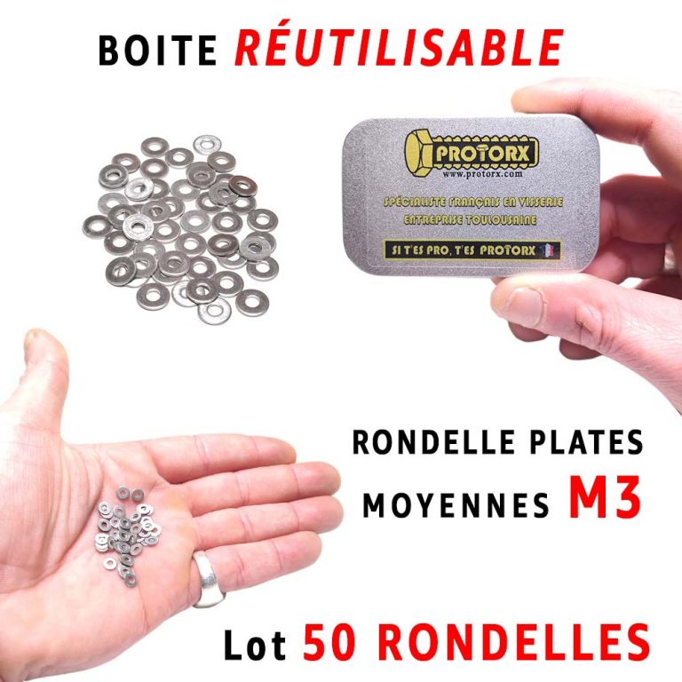 Rondelle Plate Moyenne M3 : Boite 50pcs | Inox A2 | PROTORX