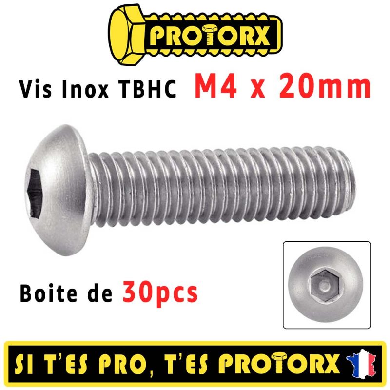 Vis Tête Bombée Six Pans Creux M4 x 20mm : Boite 30pcs | PROTORX